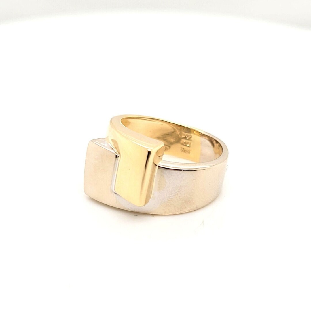 Solid Gold Intersection Band Ring, Personalizable Overlap Ring, Two ...