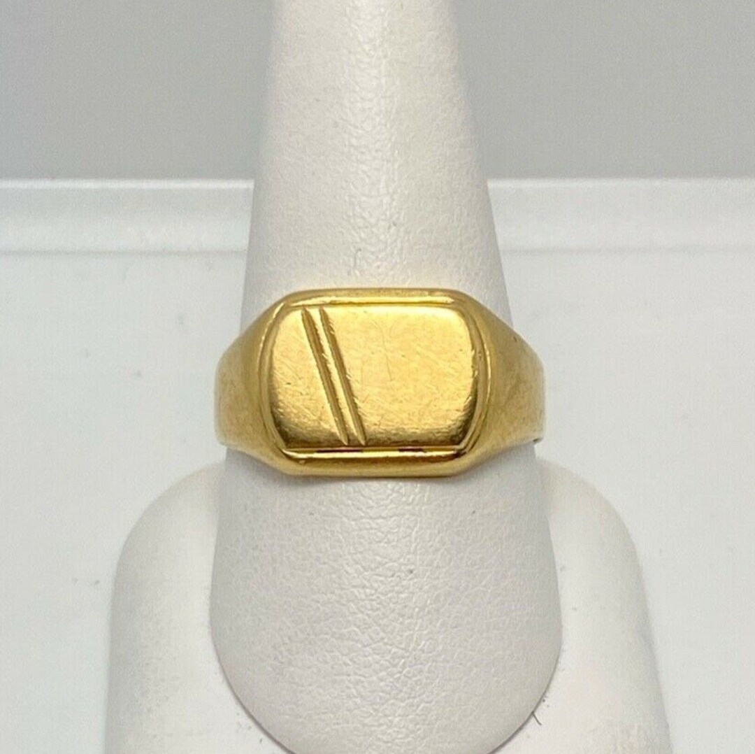 Solid Gold Engravable Signet Ring, Personalizable Grooved Signet Ring ...