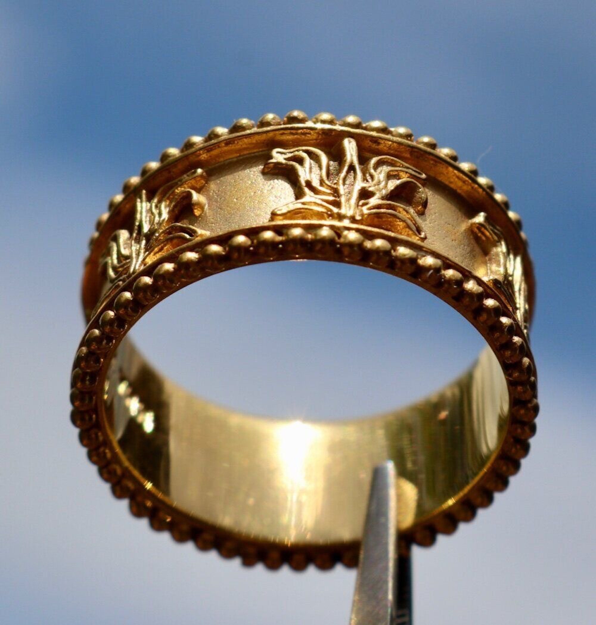 Solid Gold Etruscan Milgrain Band, Personalizable Beaded Edge Band ...