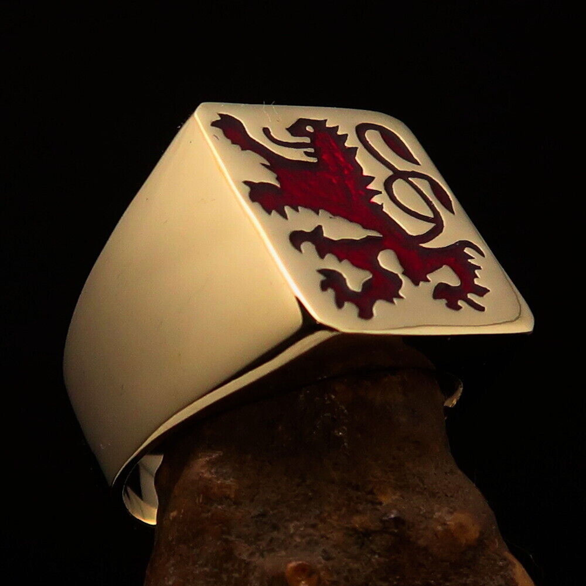 Solid Gold Rampant Lion Ring Scottish Coat of Arms Enamel - Etsy