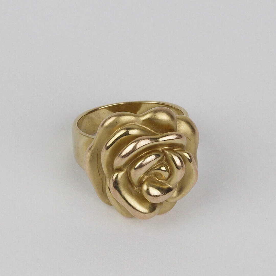 Solid Gold Chunky Rose Ring, Personalizable Birth Flower Ring, Floral ...