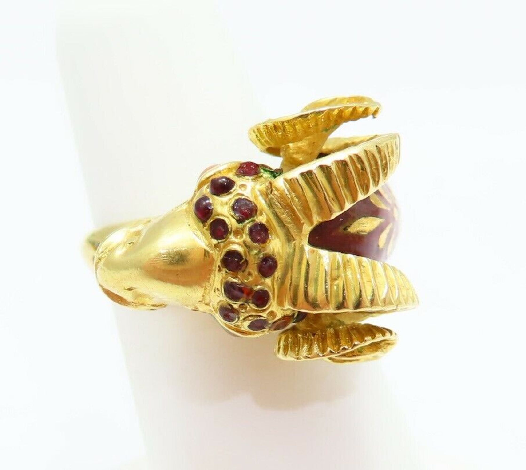 Solid Gold Enamel Ram Ring, Personalized Ram Wrap Ring, Ram Aries Ring ...