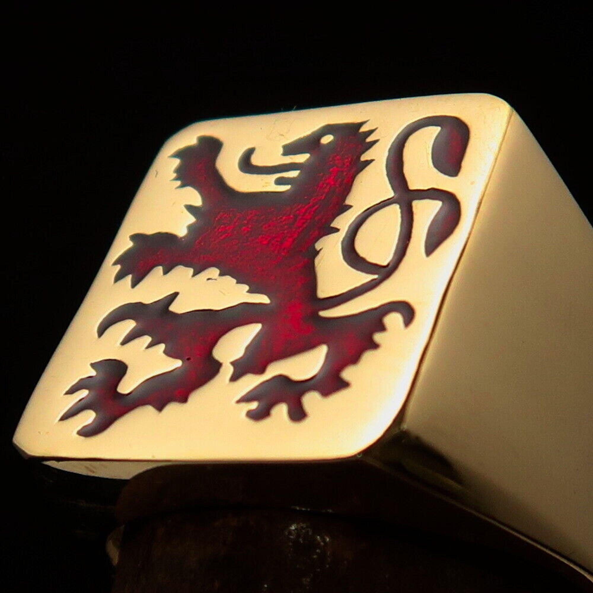 Solid Gold Rampant Lion Ring Scottish Coat of Arms Enamel - Etsy
