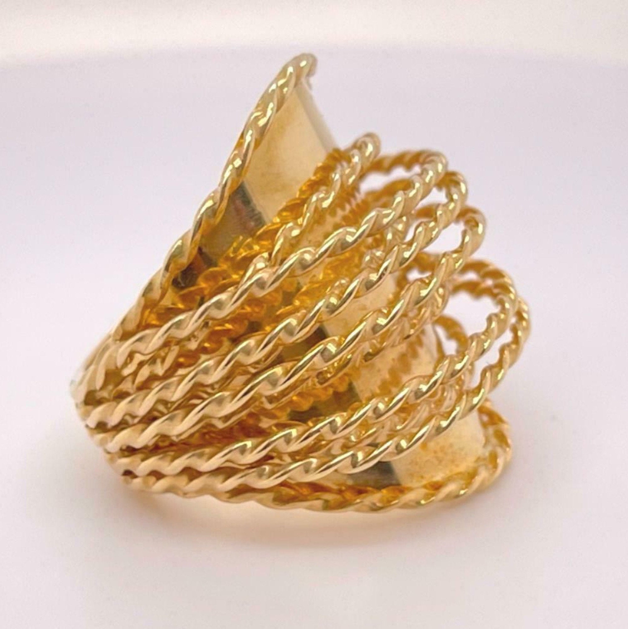 Solid Gold Wide Cigar Band Ring Personalizable Twisted Wire - Etsy