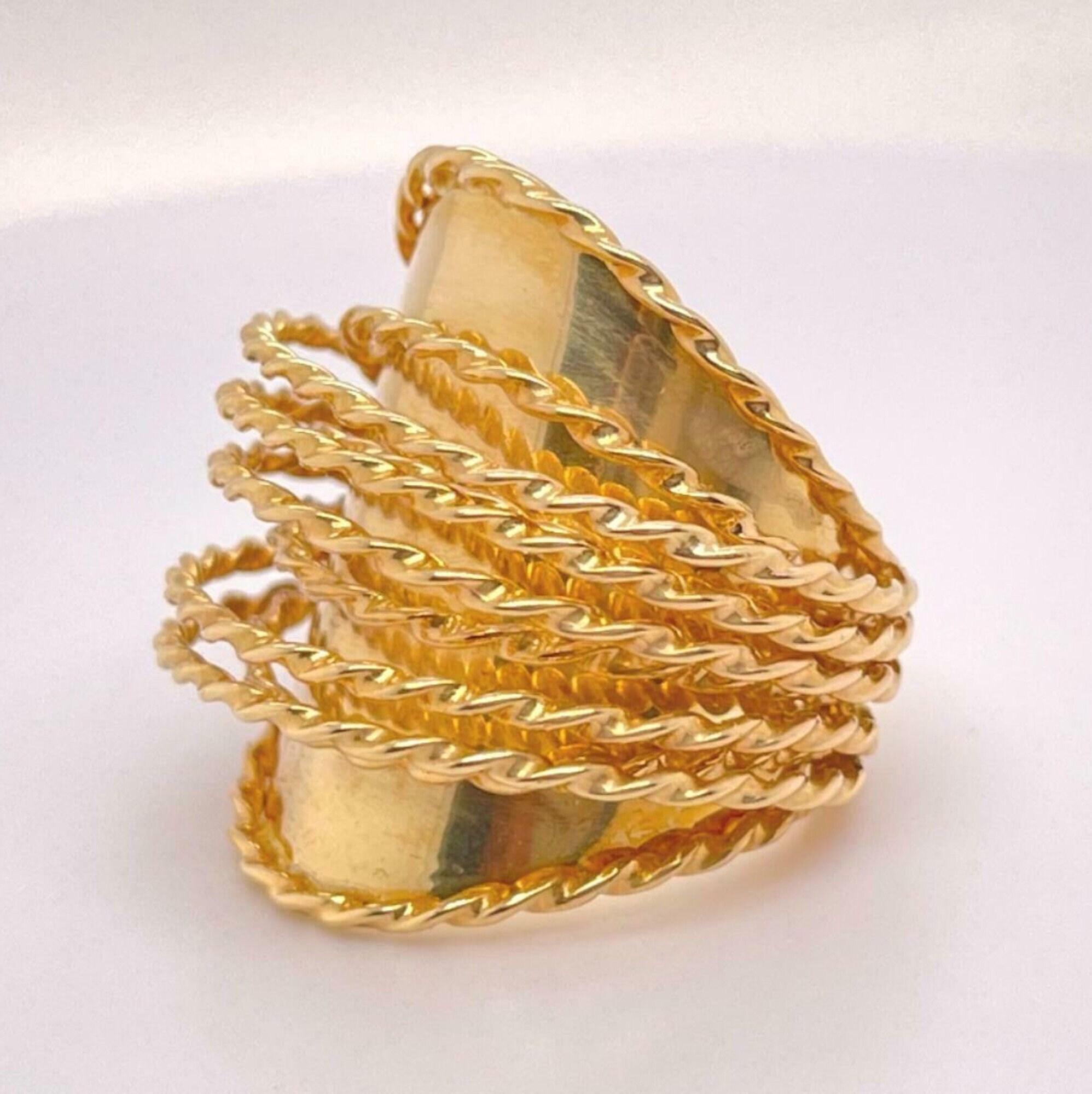 Solid Gold Wide Cigar Band Ring Personalizable Twisted Wire - Etsy