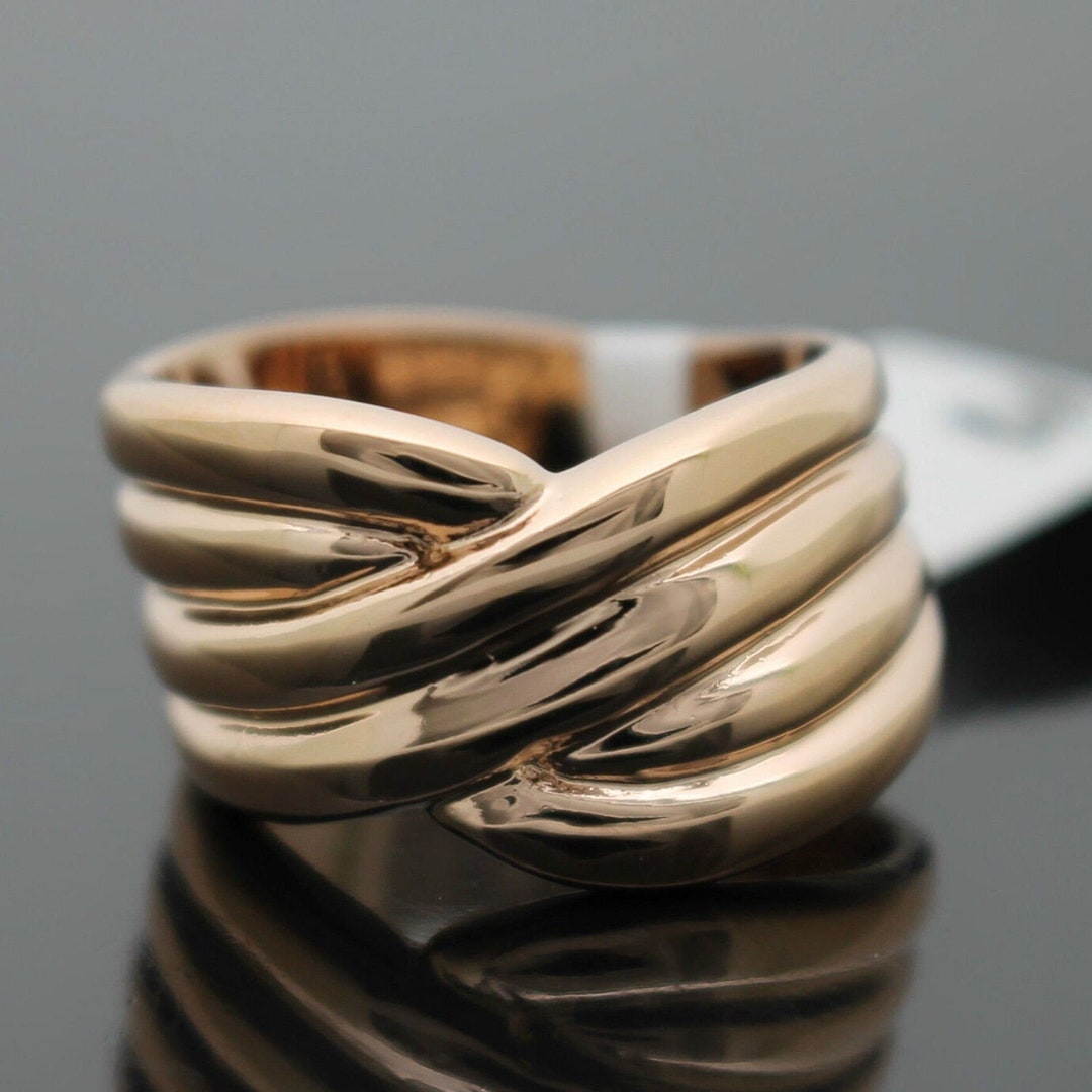 Solid Gold Smooth Curve Ring, Personalizable Multi Band Ring, Wide ...