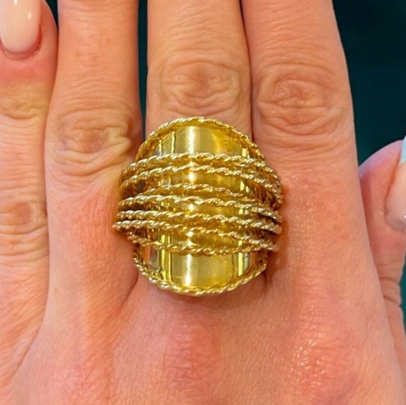 Solid Gold Wide Cigar Band Ring Personalizable Twisted Wire - Etsy
