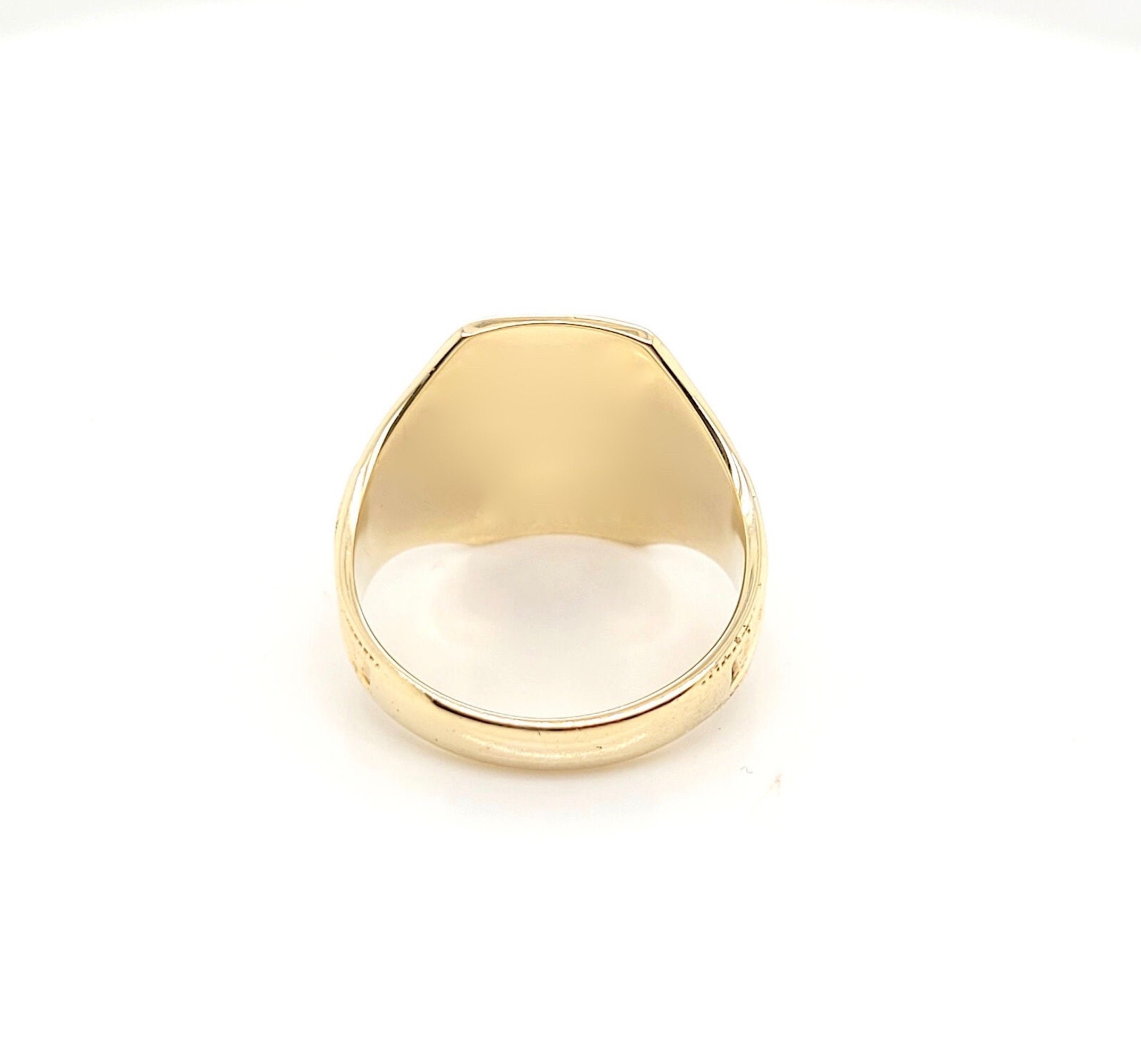 Solid Gold Engraved Signet Ring, Personalized Flat Top Signet Ring ...