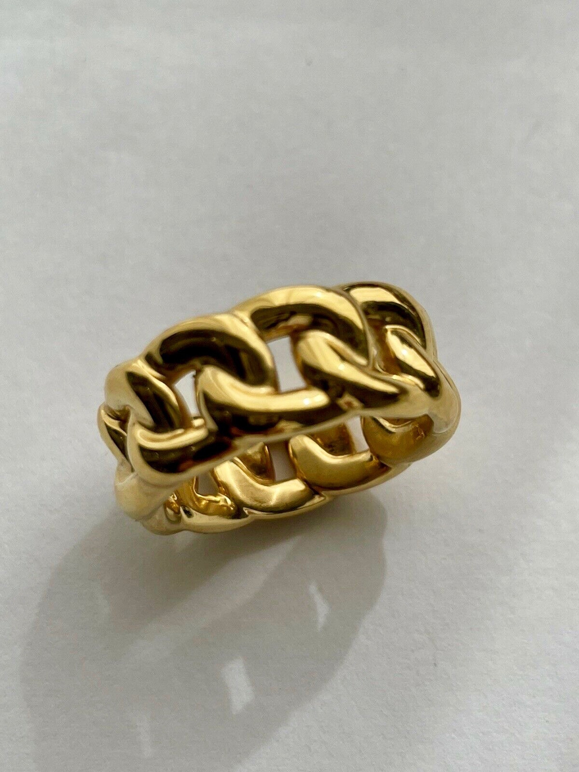 Solid Gold Chunky Chain Link Ring Personalizable Chain Link - Etsy