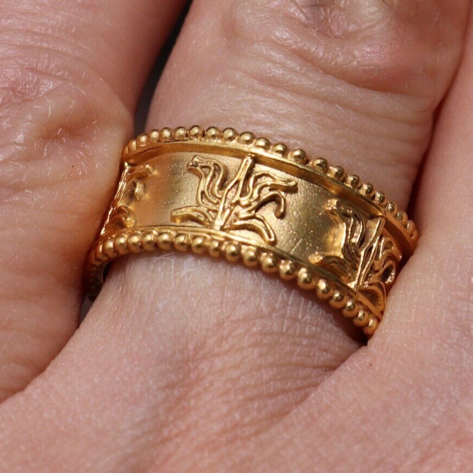 Solid Gold Etruscan Milgrain Band, Personalizable Beaded Edge Band ...