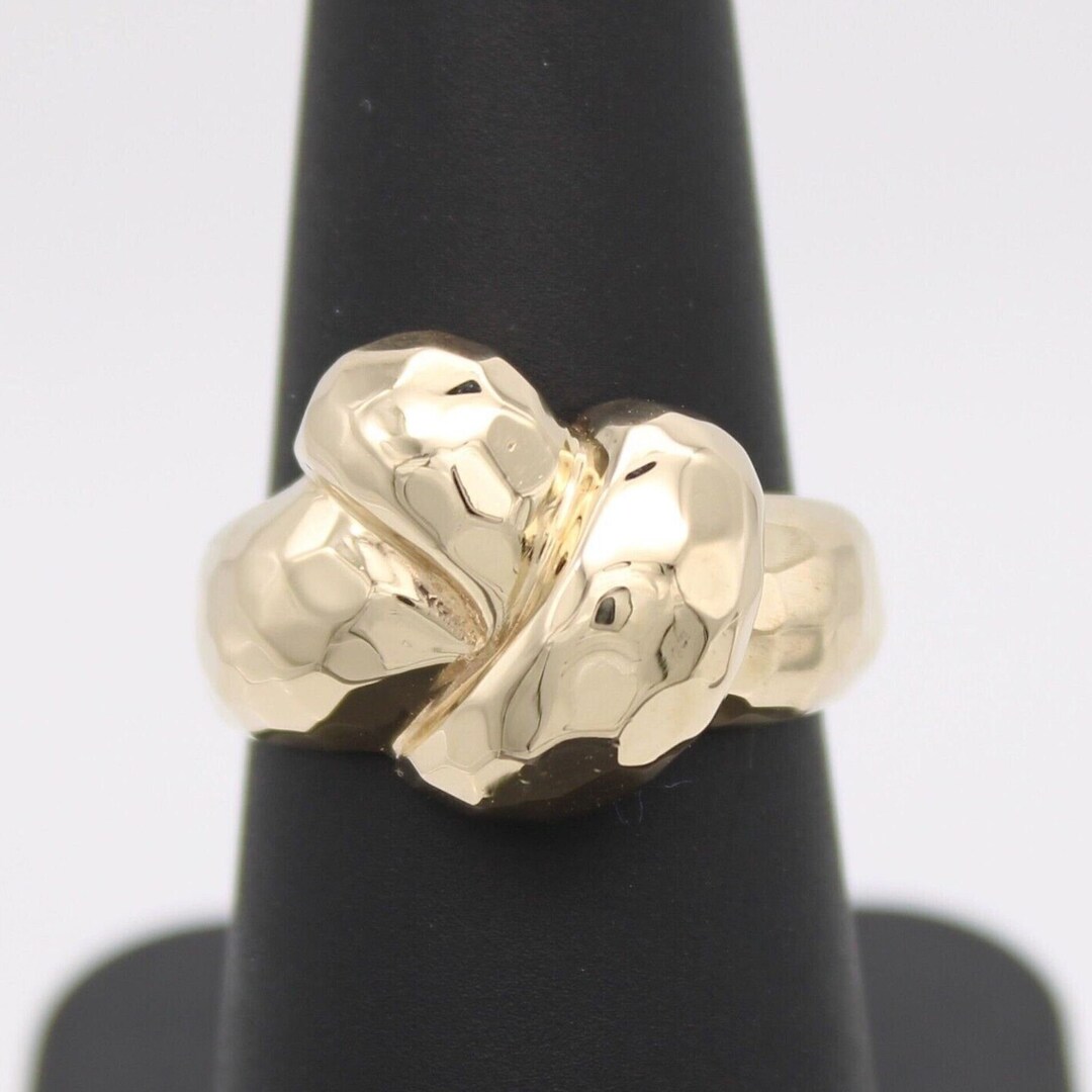 Solid Gold Hammered Overlap Ring, Personalizable Textured Dome Ring ...