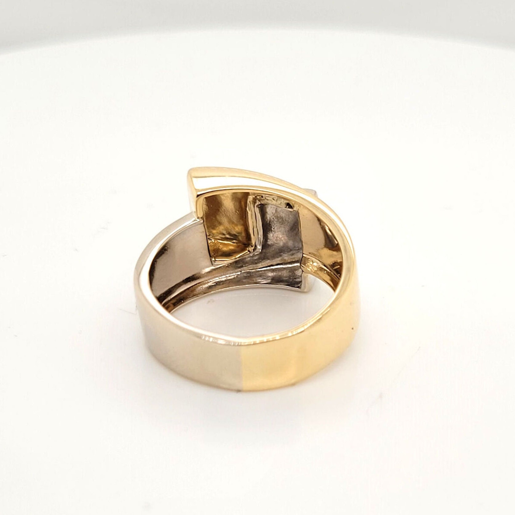 Solid Gold Intersection Band Ring, Personalizable Overlap Ring, Two ...