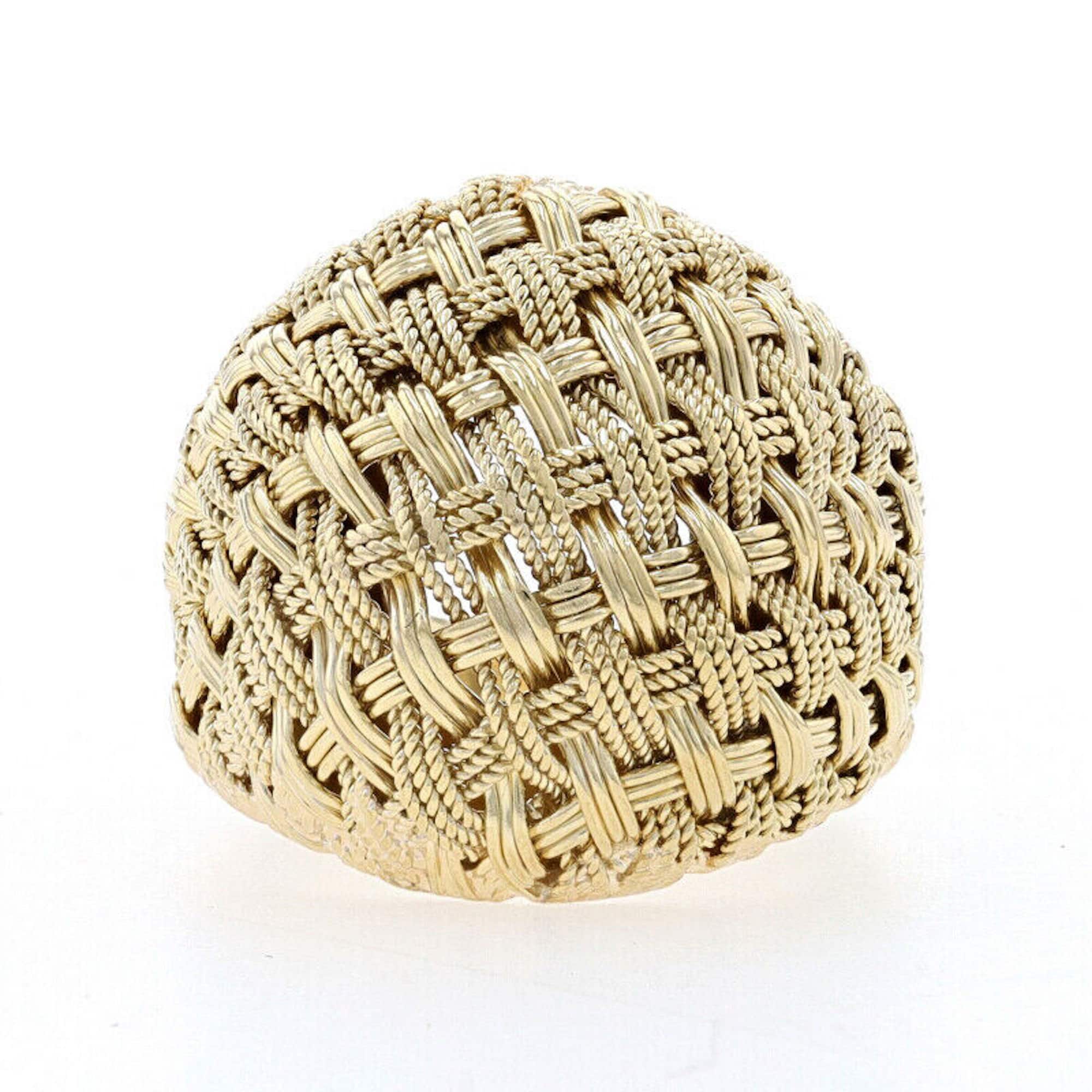 Solid Gold Woven Dome Ring, Personalizable Basket Weave Ring, Chunky Twisted Band Ring, 10k 14k ...