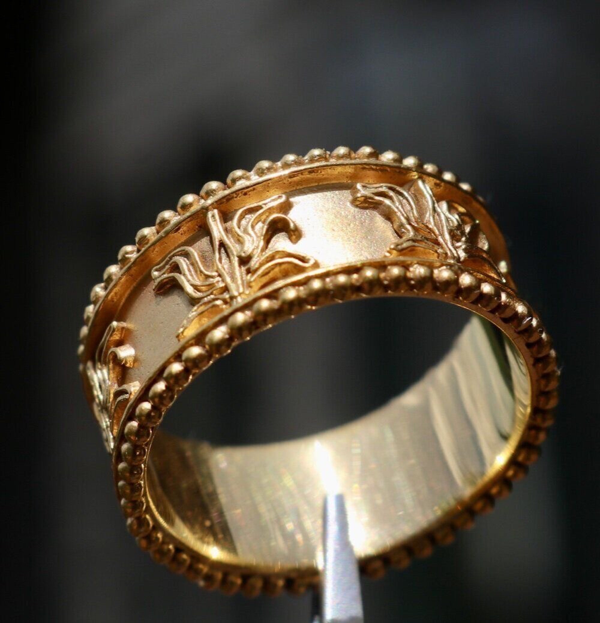 Solid Gold Etruscan Milgrain Band, Personalizable Beaded Edge Band ...