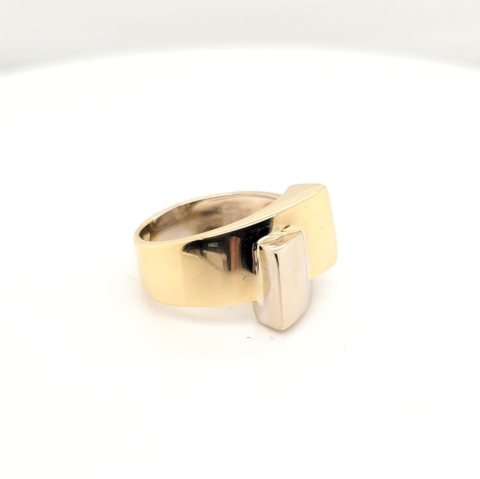 Solid Gold Intersection Band Ring, Personalizable Overlap Ring, Two ...