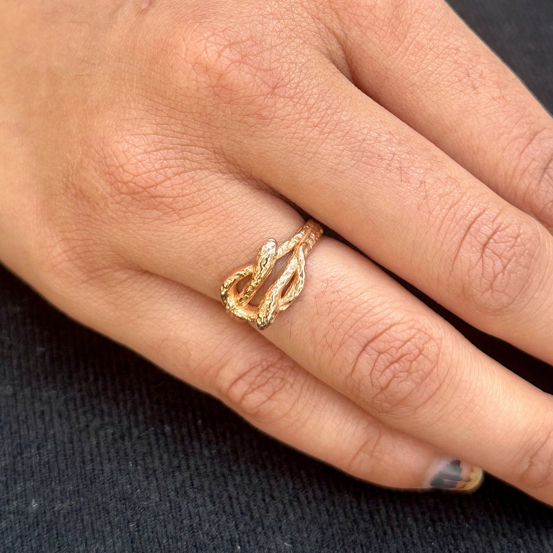 Solid Gold Entangled Snake Ring, Personalizable Serpent Ring, Ophidian ...