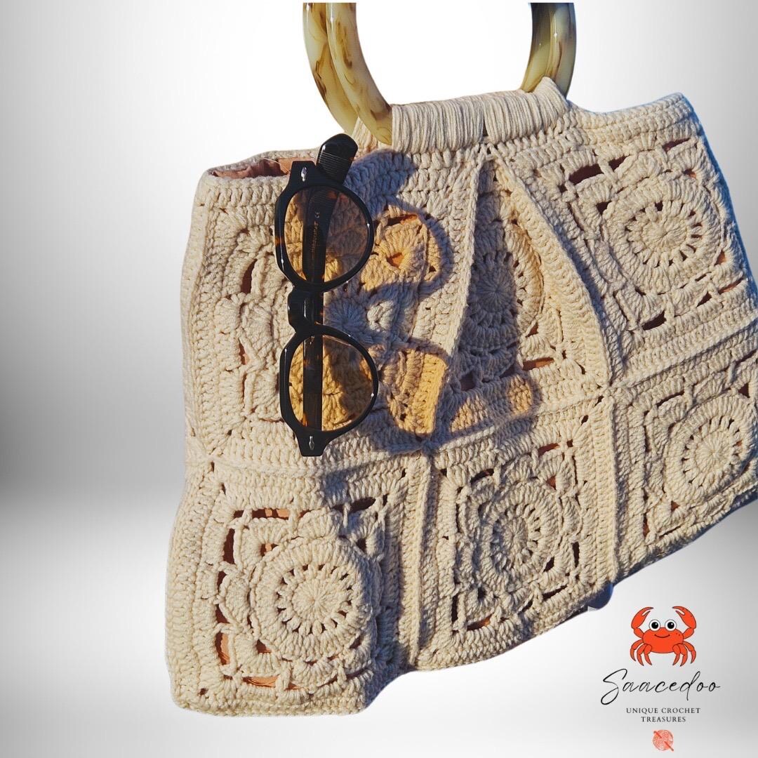 Handmade Crochet Bag With Tortoise Shell Handles Vintage Boho Style - Etsy