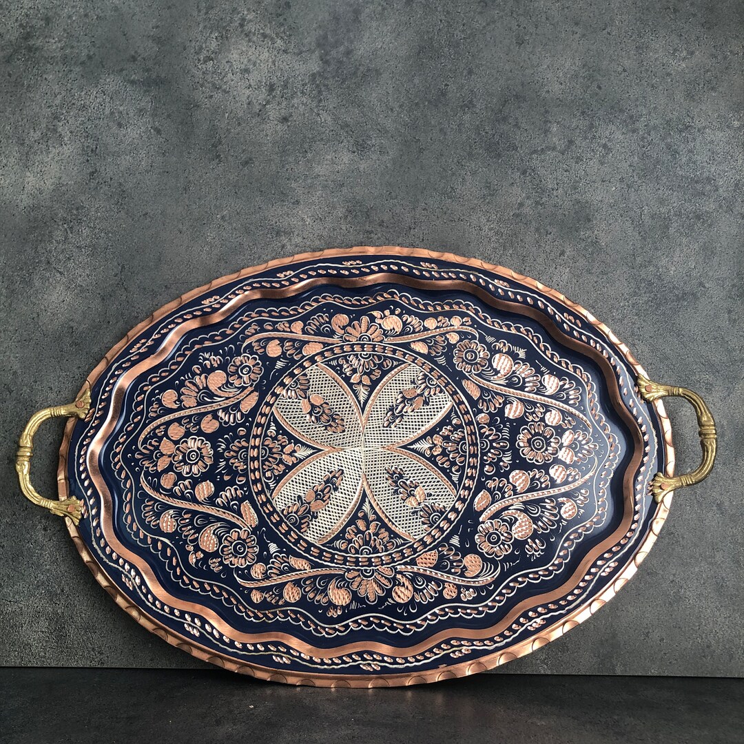 Oval Serving Tray, Oval Tray With Handles, Ottoman Decorative Tray ...