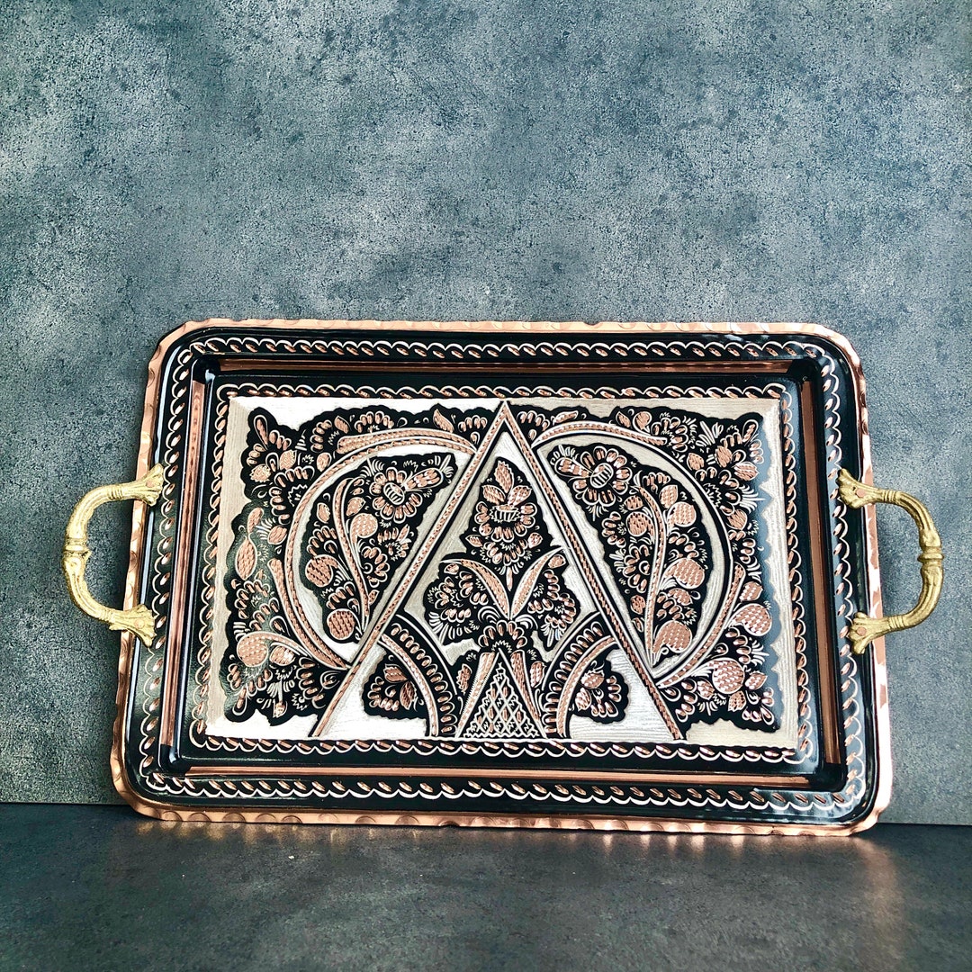 Copper Serving Tray With Handles, Handmade Copper Tray, Decoration Tray ...