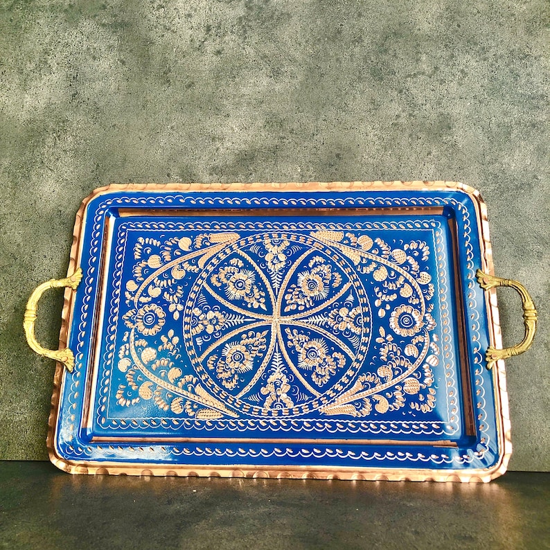 Decoration Tray, Copper Serving Tray With Handles, Handmade Copper Tray ...