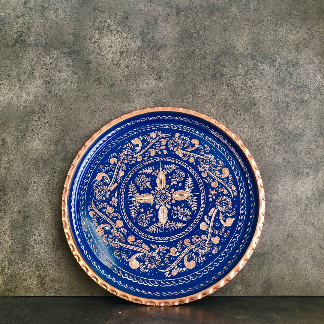 Blue Copper Coffee Table Tray: Hand Carved Ottoman Tray - Etsy