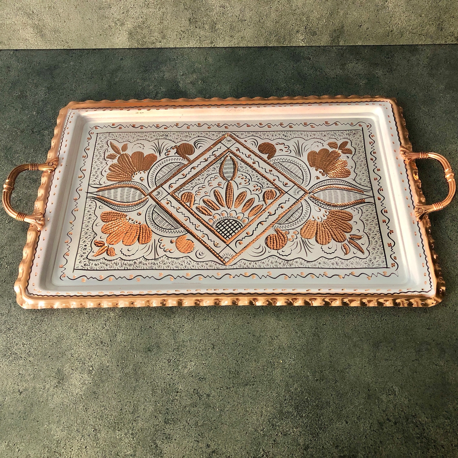 Handmade Copper Tray, Copper Serving Tray With Handles, Decoration Tray, Solid Copper Tray ...