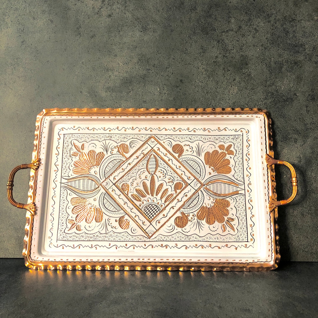 Handmade Copper Tray, Copper Serving Tray With Handles, Decoration Tray ...