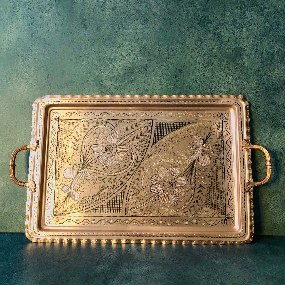 Decoration Tray, Copper Serving Tray With Handles, Handmade Copper Tray ...