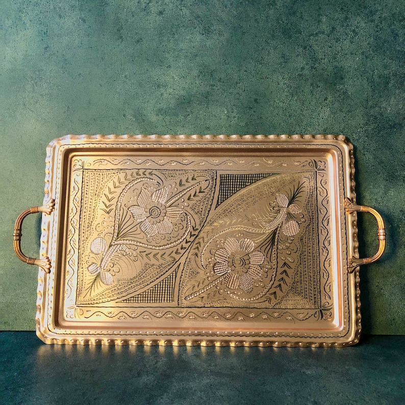 Decoration Tray, Copper Serving Tray With Handles, Handmade Copper Tray ...