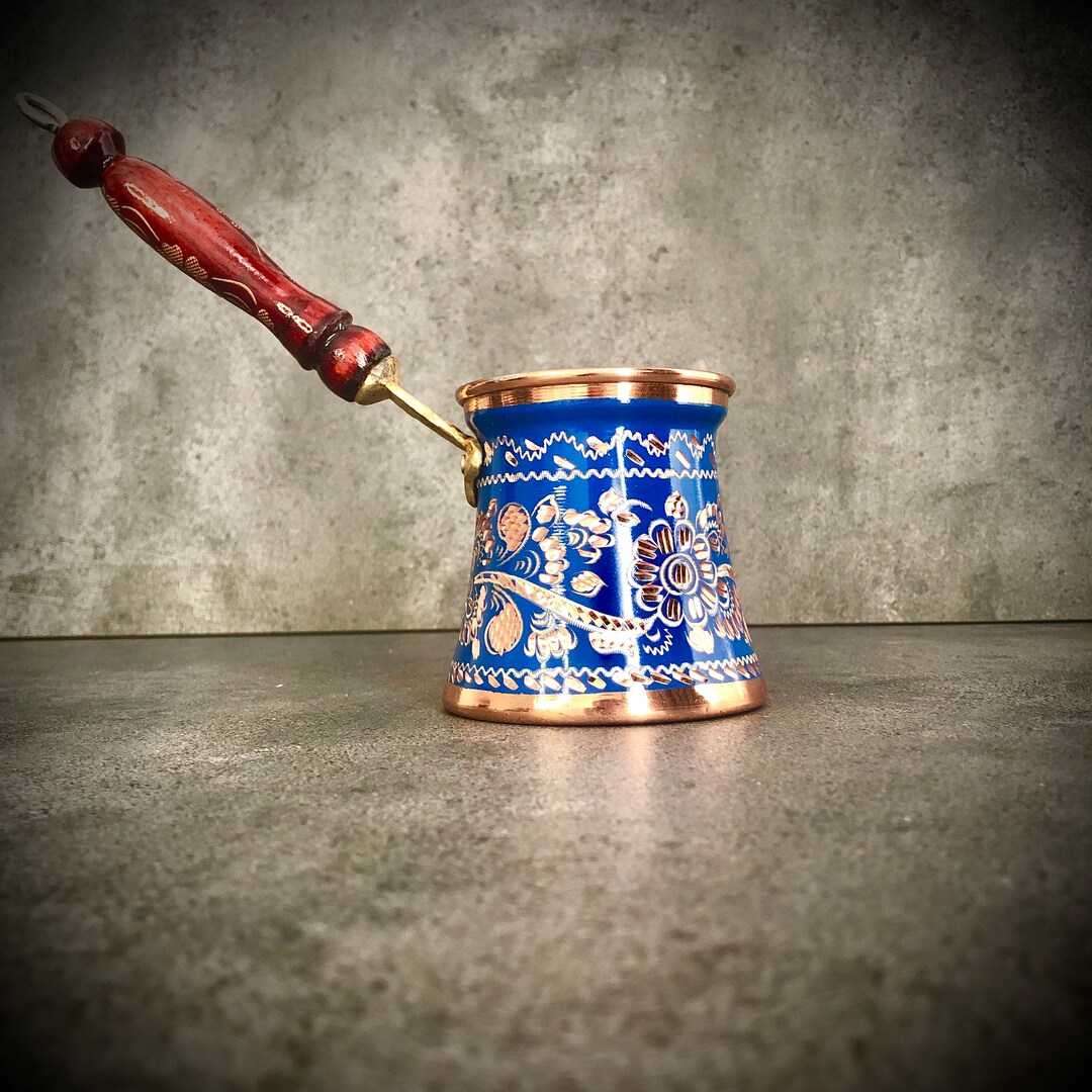 Blue Stovetop Copper Coffee Pot: Hand Carved Espresso Maker - Etsy