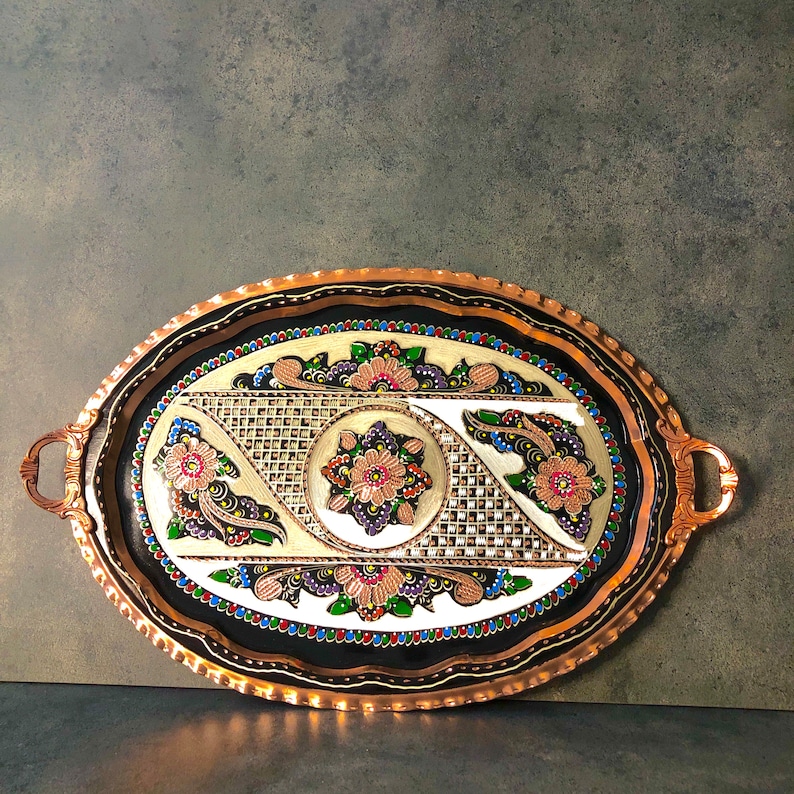 Oval Serving Tray, Oval Tray With Handles, Ottoman Decorative Tray ...