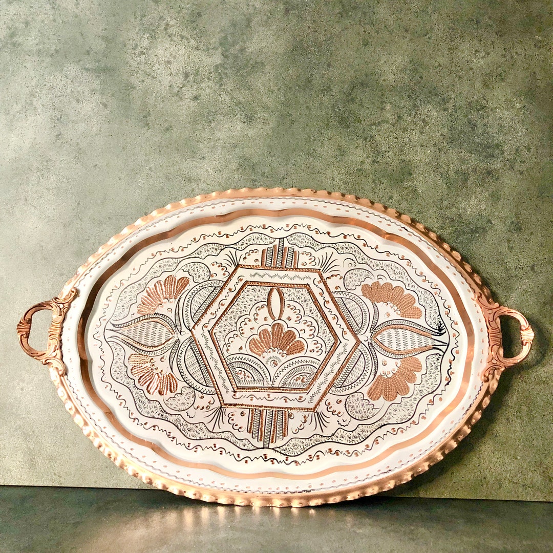 Oval Serving Tray, Oval Tray With Handles, Ottoman Decorative Tray ...