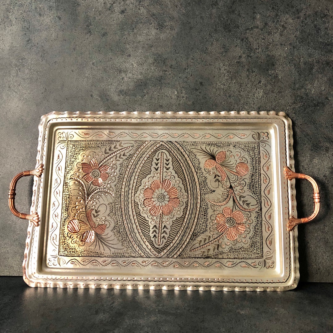 Copper Serving Tray With Handles, Handmade Copper Tray, Decoration Tray ...