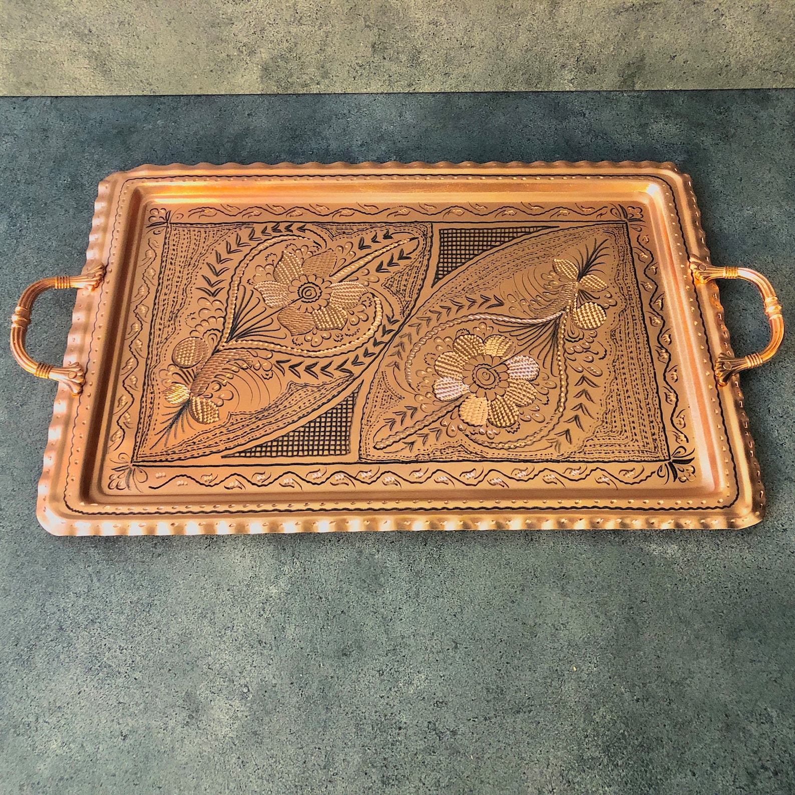 Decoration Tray, Copper Serving Tray With Handles, Handmade Copper Tray ...