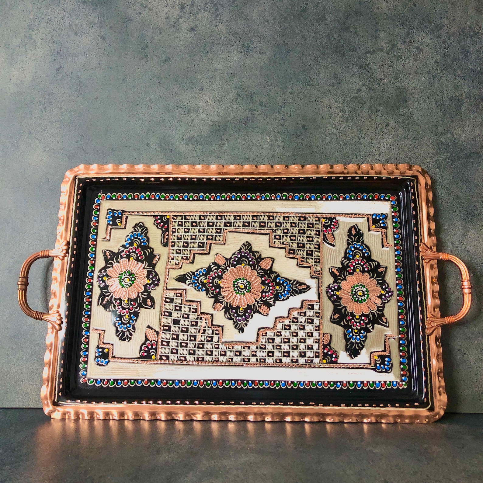 Handmade Copper Tray, Copper Serving Tray With Handles, Decoration Tray ...
