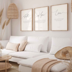 Faith Hope Love Bible Verse Wall Art Set of 3 Prints, Christian Quotes ...