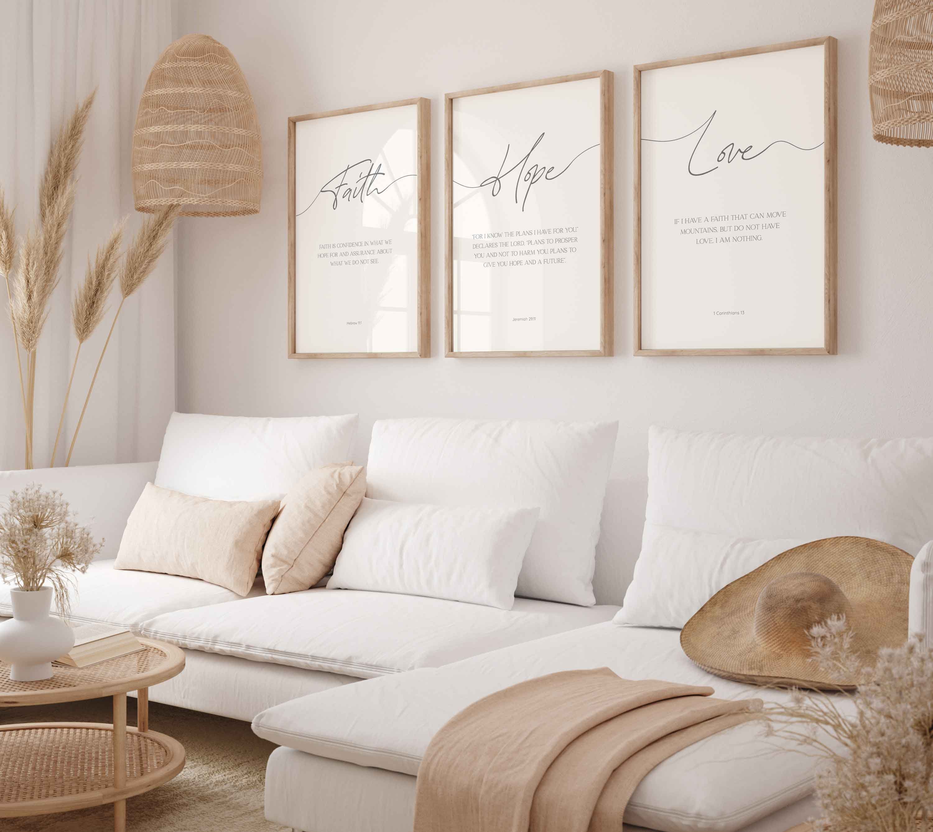 Faith Hope Love Bible Verse Wall Art Set of 3 Prints, Christian Quotes ...