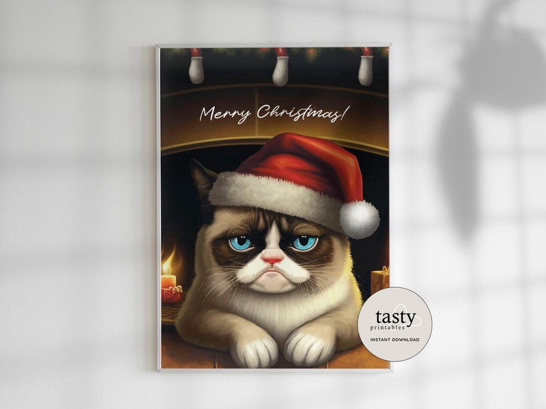 Merry Christmas Grumpy Cat Printable Art | Funny Christmas Wall Art ...