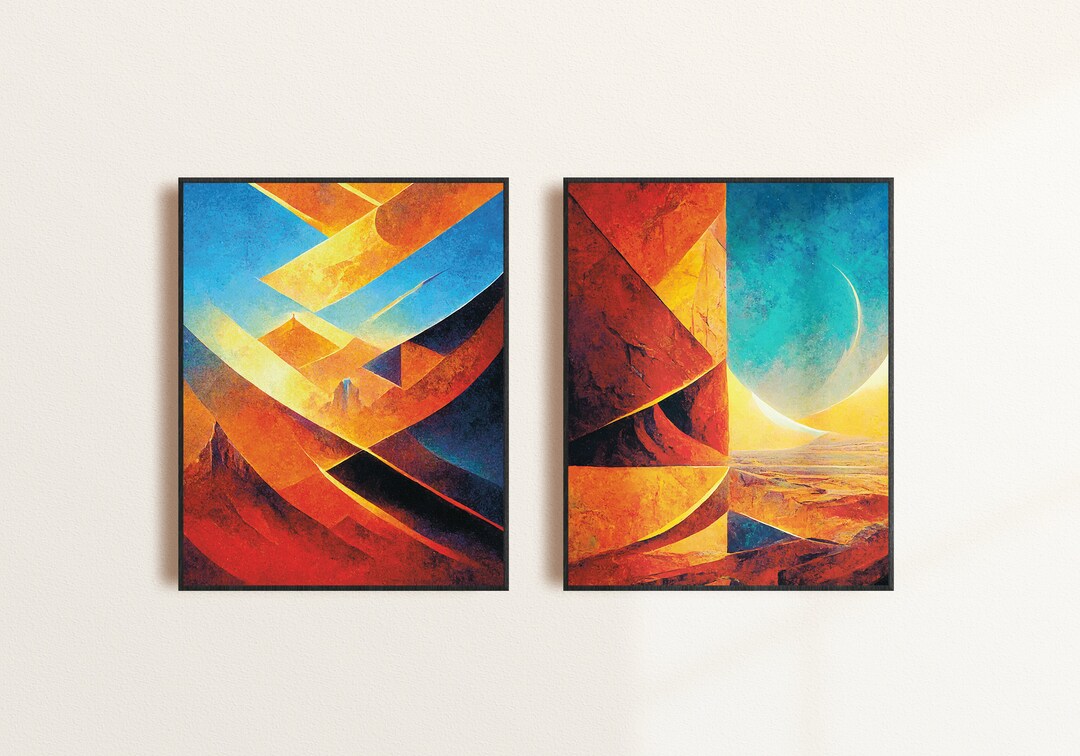 Set of 2 Colorful Abstract Art Print Download, Abstract Wall Art Set of ...