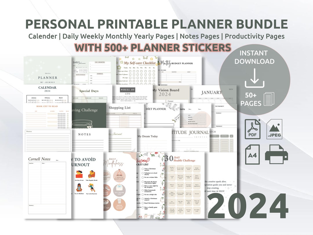 2024 Personal Printable Planner Bundle Calender Daily Weekly - Etsy ...