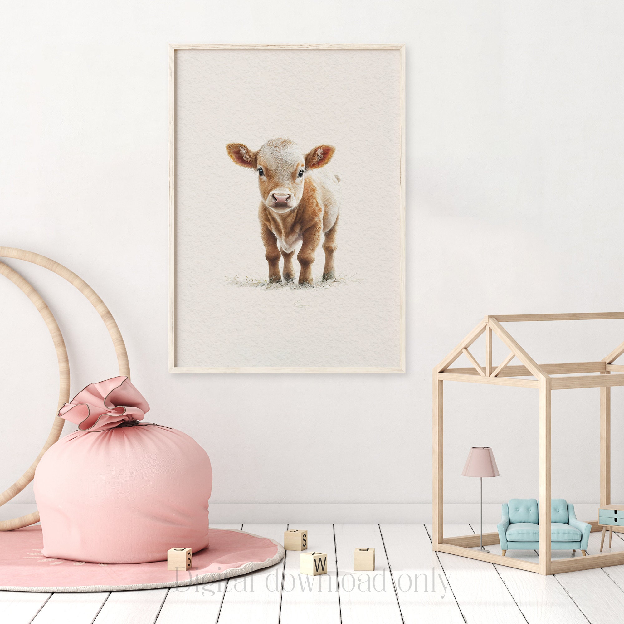 Watercolor Baby Cow, Calf Fine Art Print – Perfect for a Gender Neutral ...