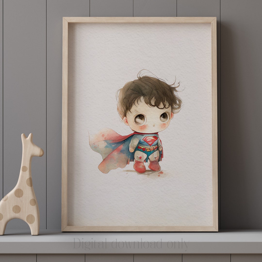 Superhero Baby Super Man Watercolor Fine Art Print Perfect - Etsy