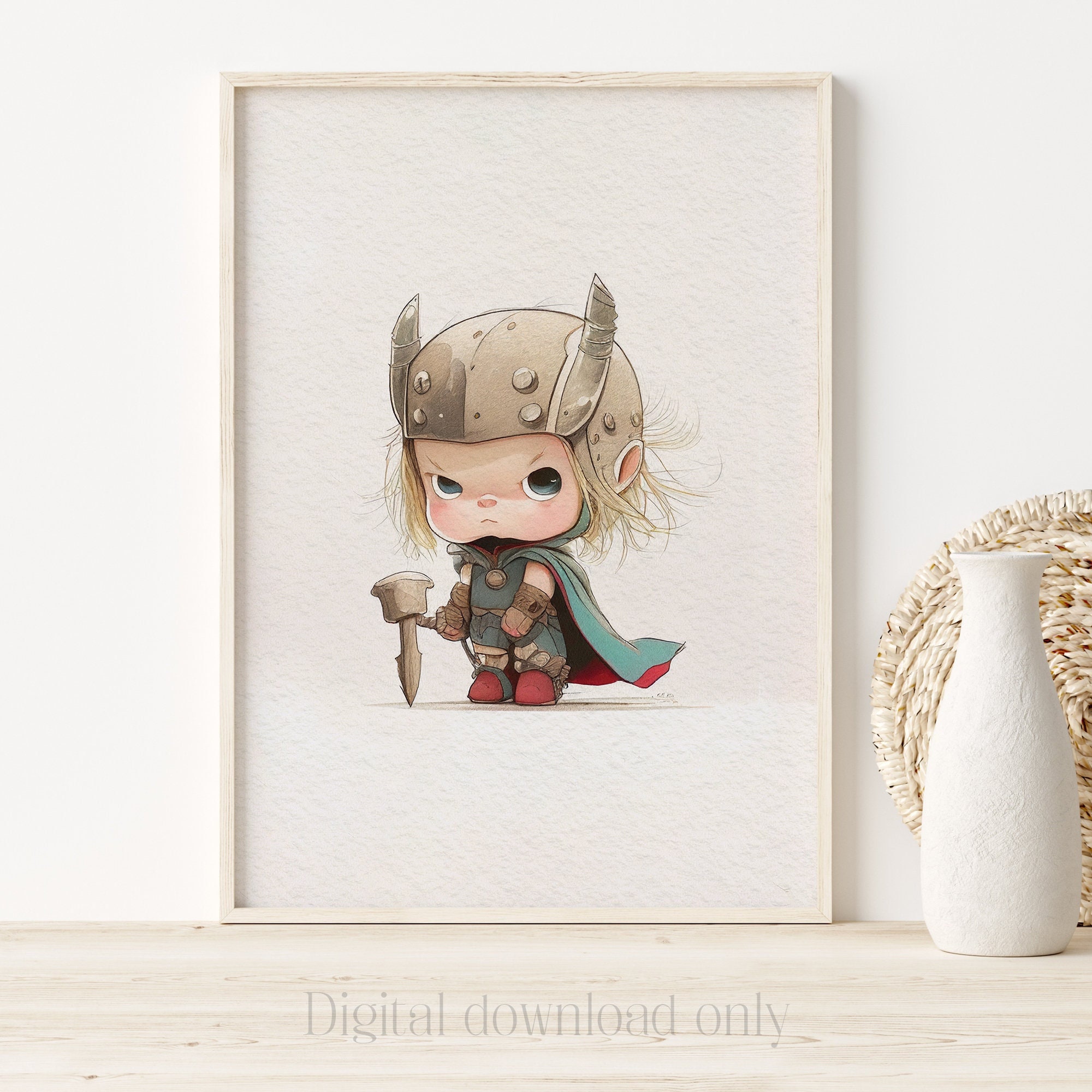 Superhero Baby Thor Watercolor Fine Art Print Perfect for a - Etsy