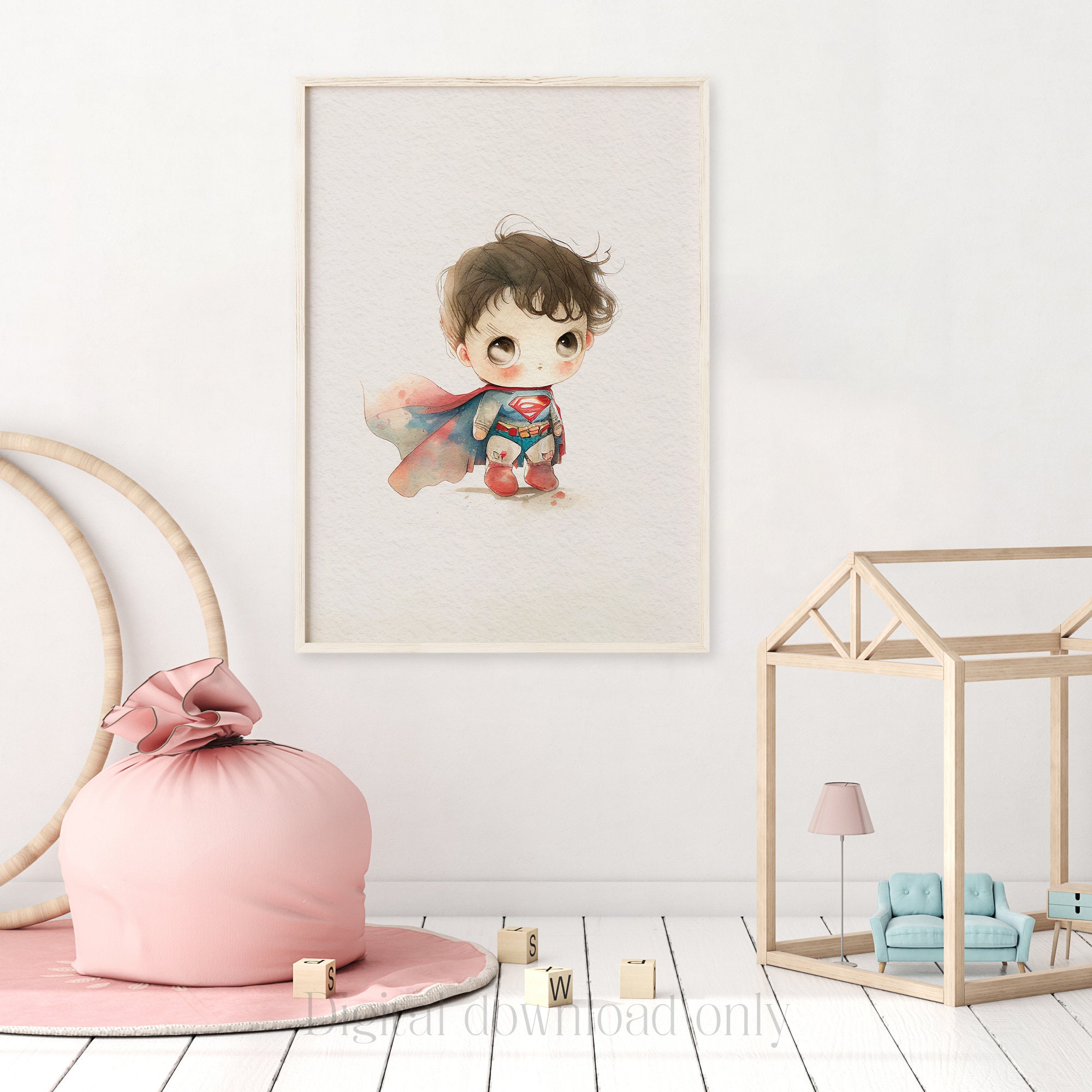 Superhero Baby Super Man Watercolor Fine Art Print Perfect - Etsy