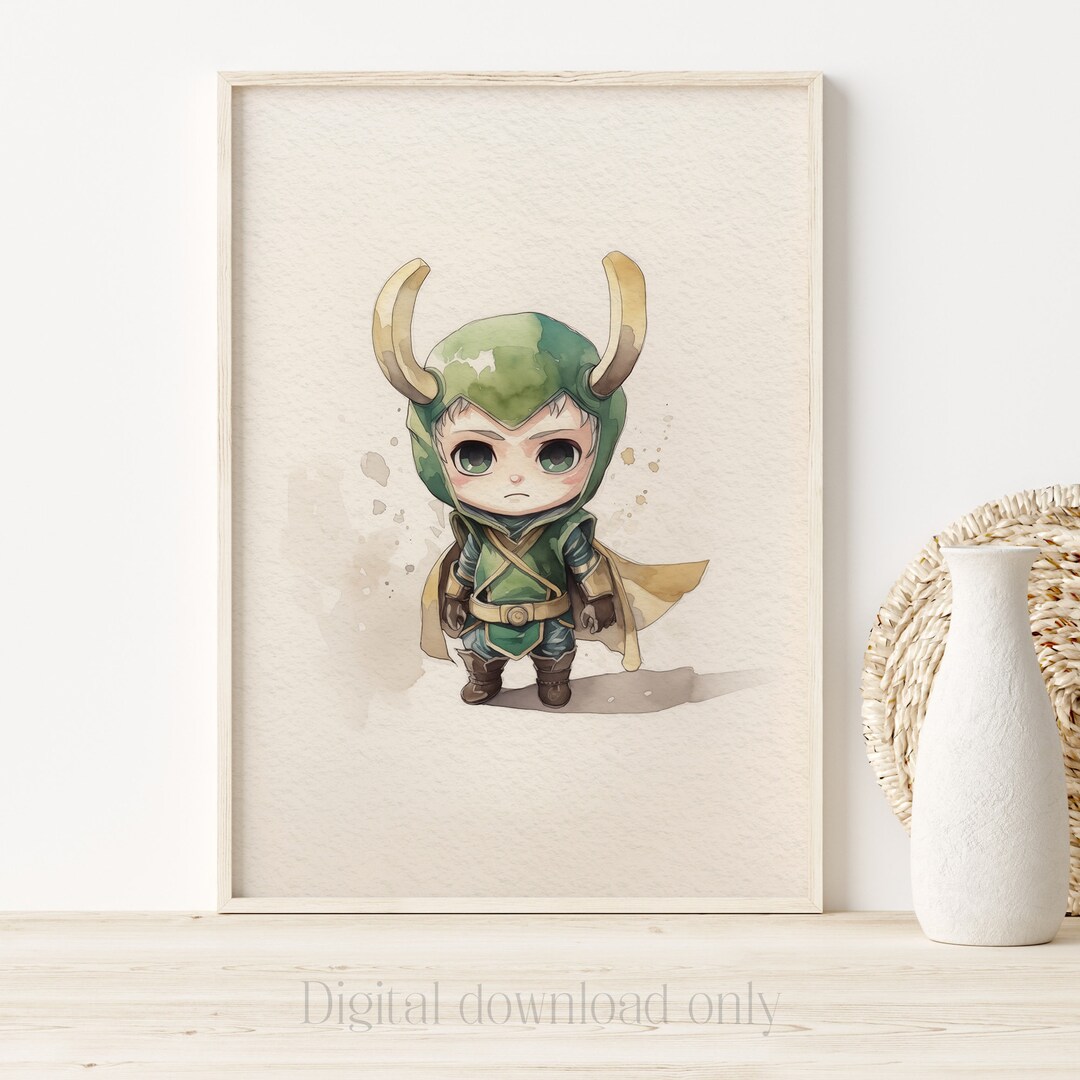 Superhero Baby Loki Watercolor Fine Art Print – Perfect for a Gender ...