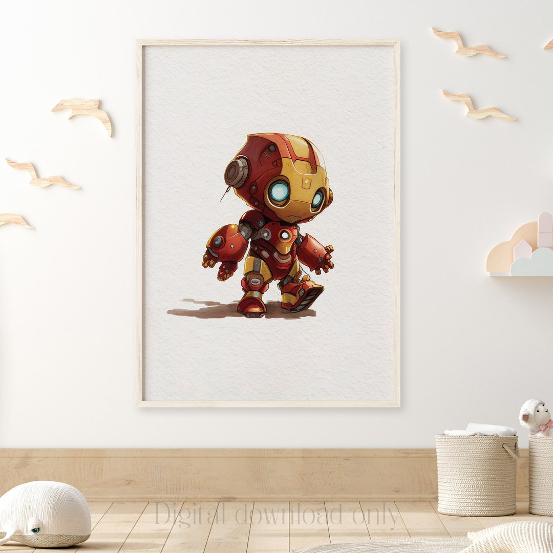 Superhero Baby Iron Robot Man Watercolor Fine Art Print – Perfect for a ...
