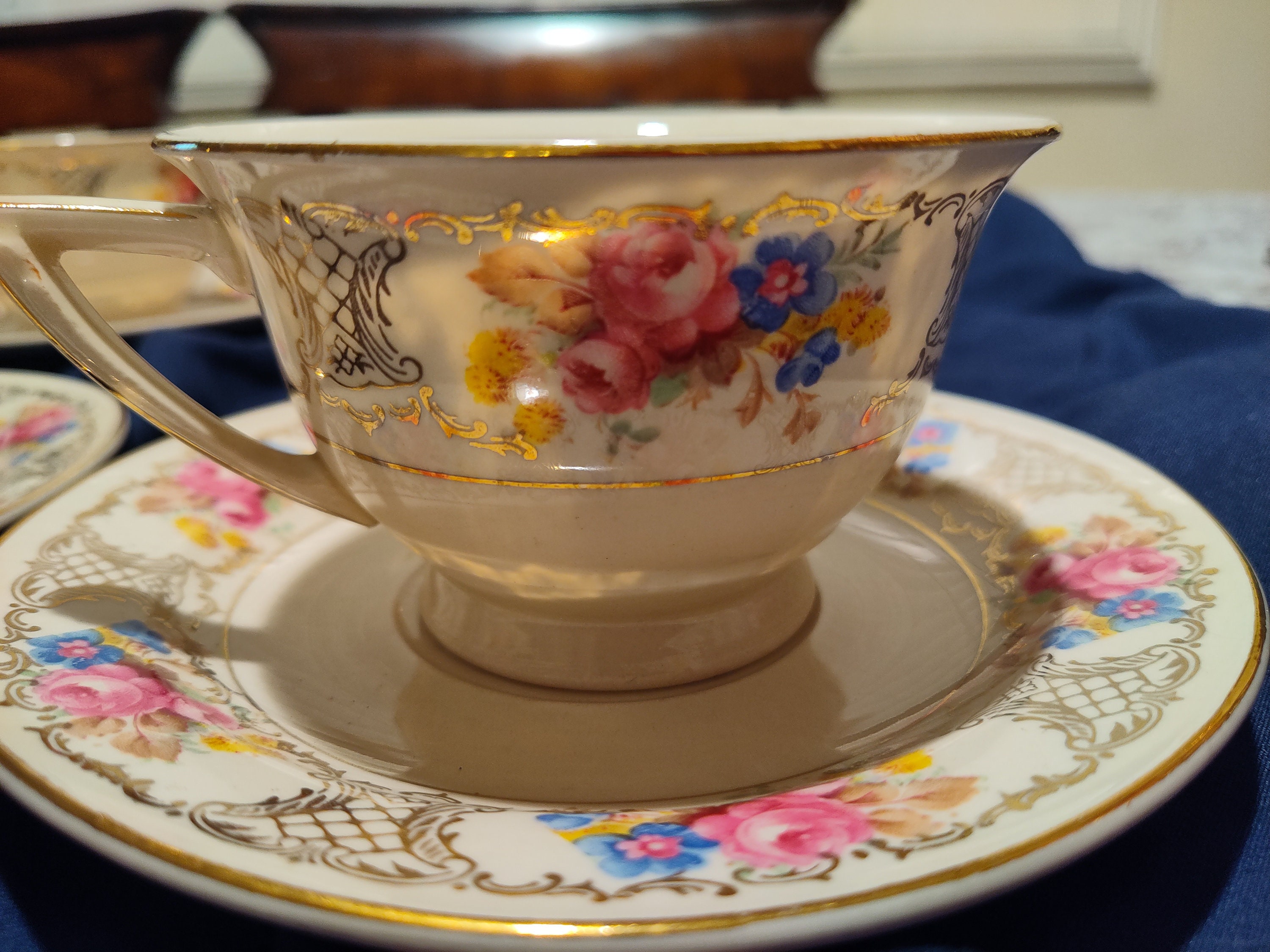 4 Vintage Edwin M Knowles China Co. Hostess Gold Trimmed and Flower Tea ...