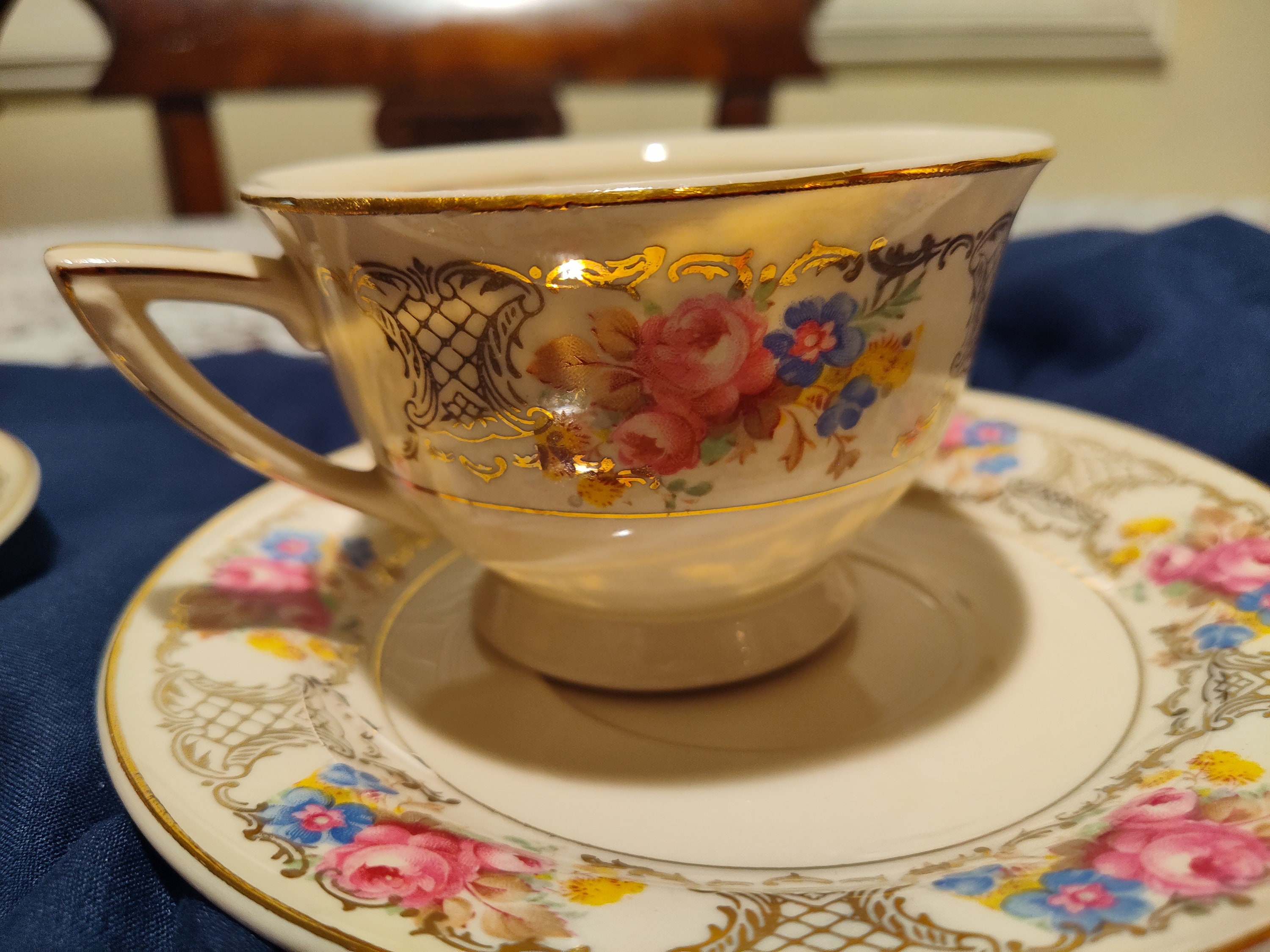 4 Vintage Edwin M Knowles China Co. Hostess Gold Trimmed and Flower Tea ...