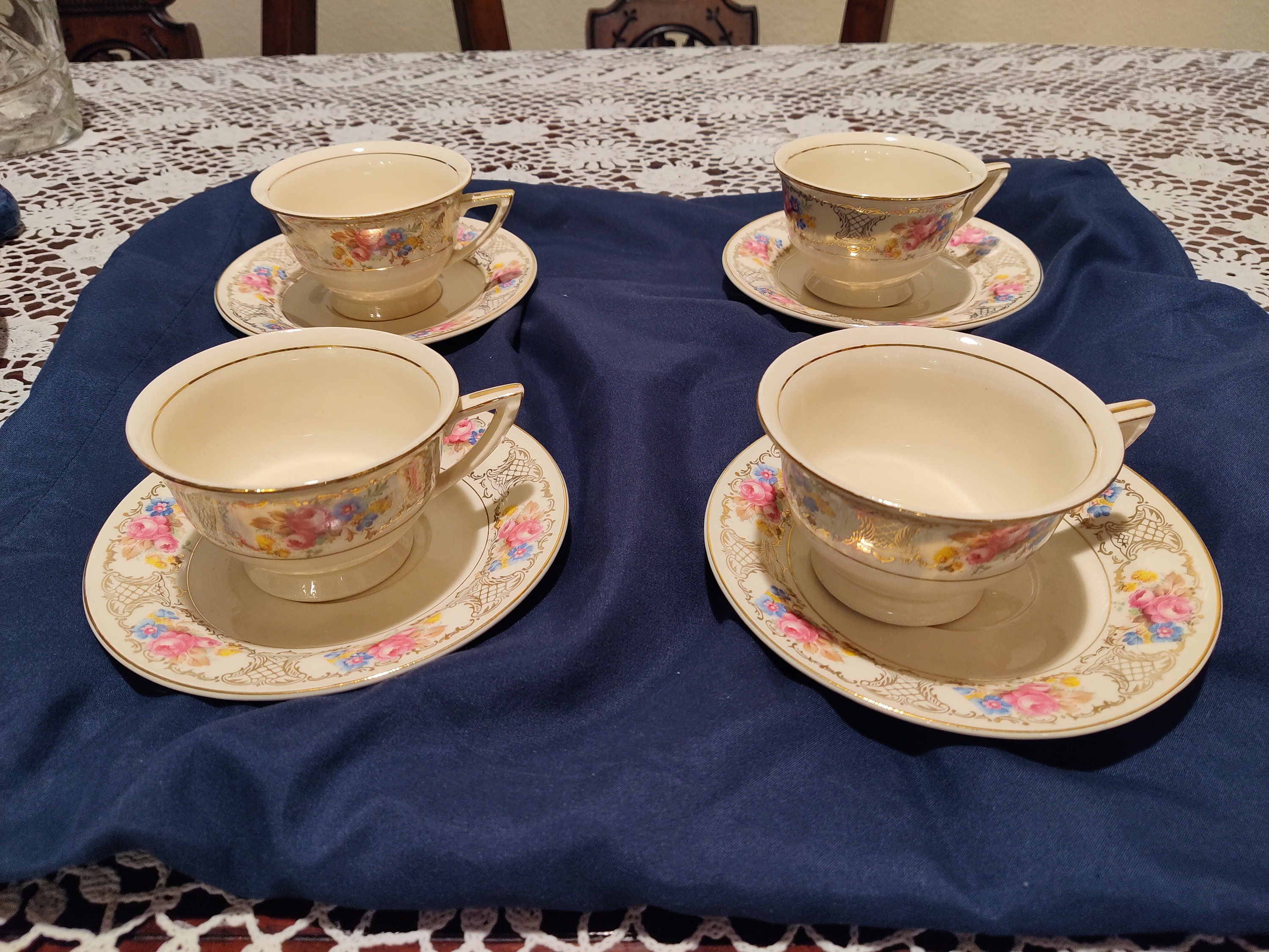 4 Vintage Edwin M Knowles China Co. Hostess Gold Trimmed and Flower Tea ...