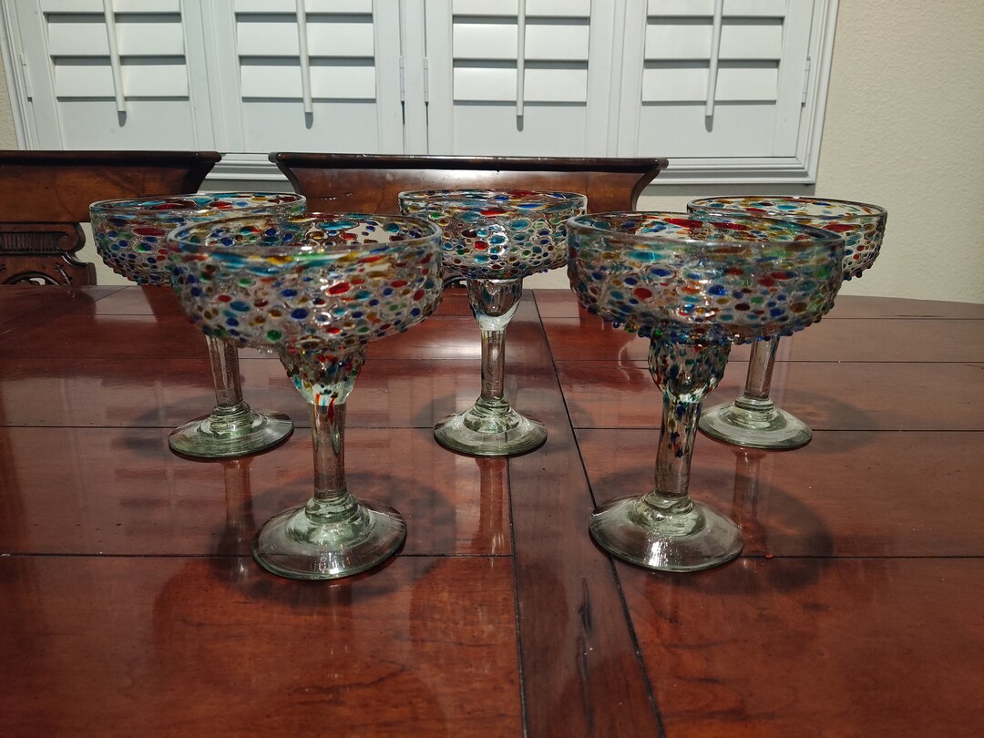 Set of 5 Heavy Mexican Confetti Nobby Handblown Multi-colored Margarita ...